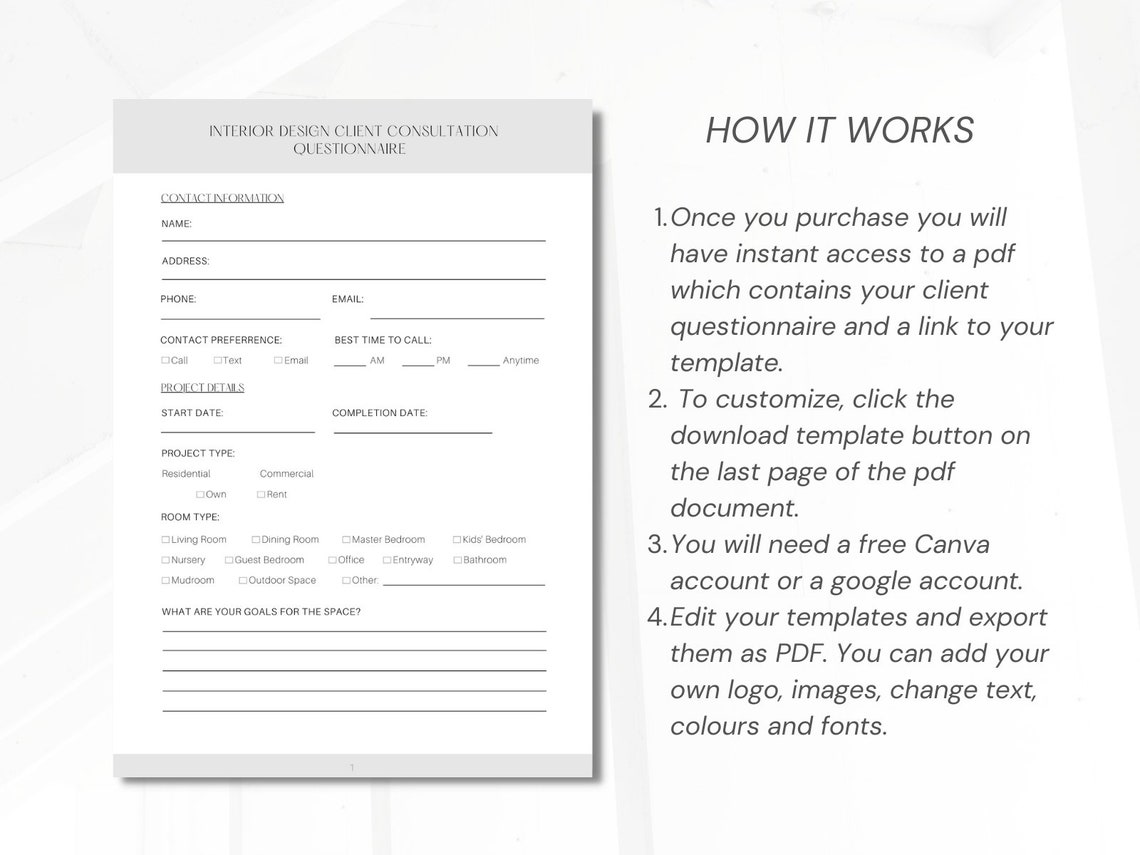 Client Questionnaire Canva Template, Customizable, Print Ready, Client ...
