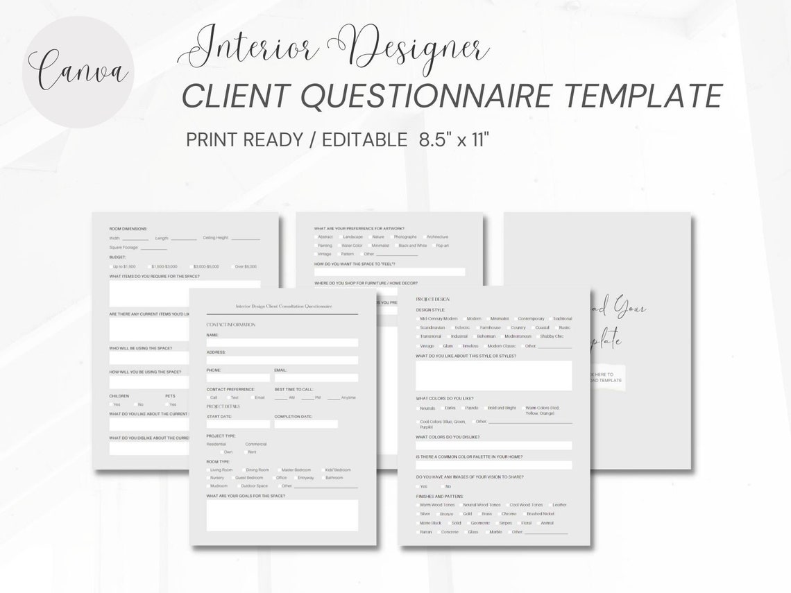 Client Questionnaire Canva Template Customizable Print - Etsy