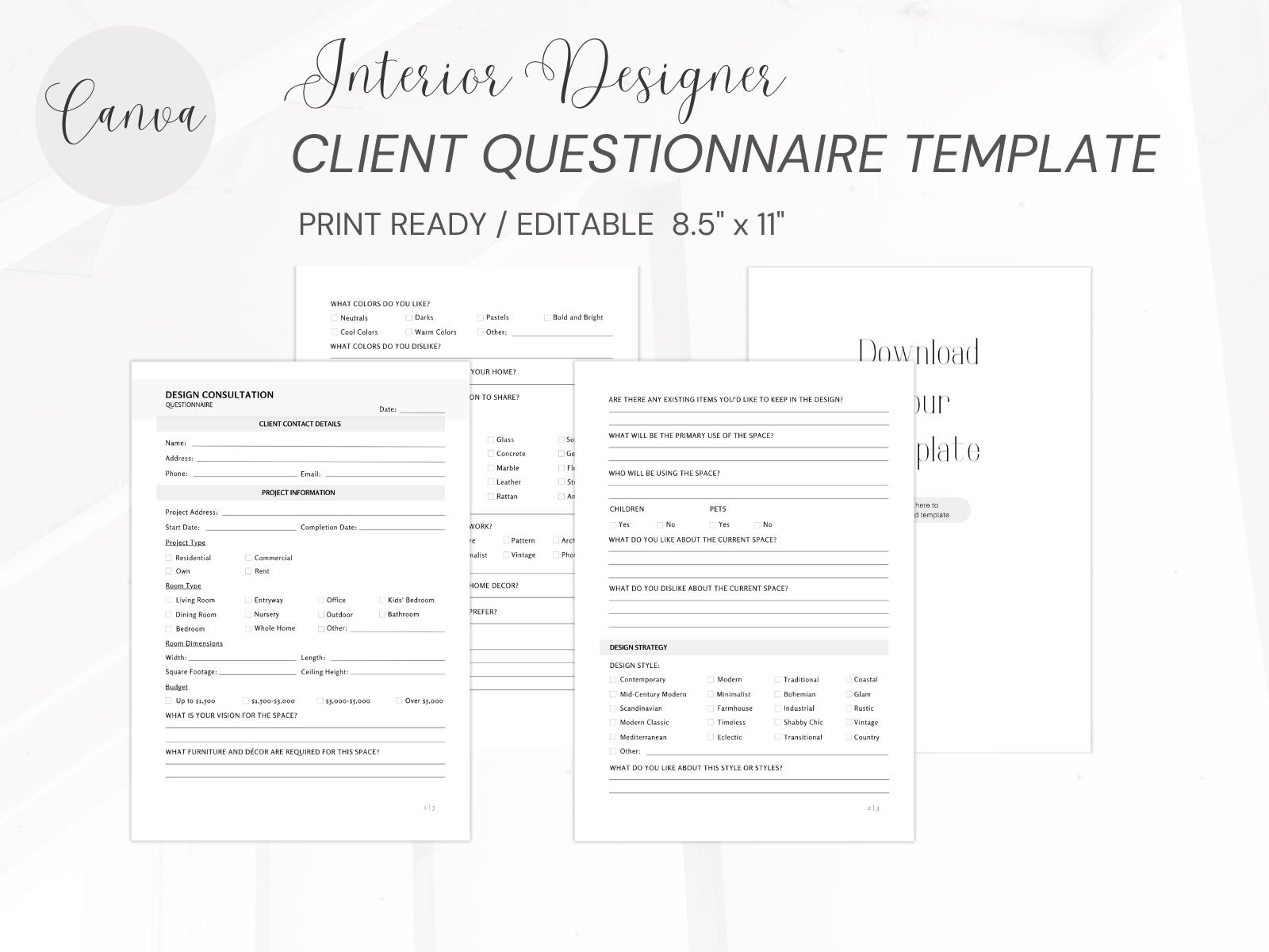 Client Questionnaire Canva Template, Customizable, Client Intro ...