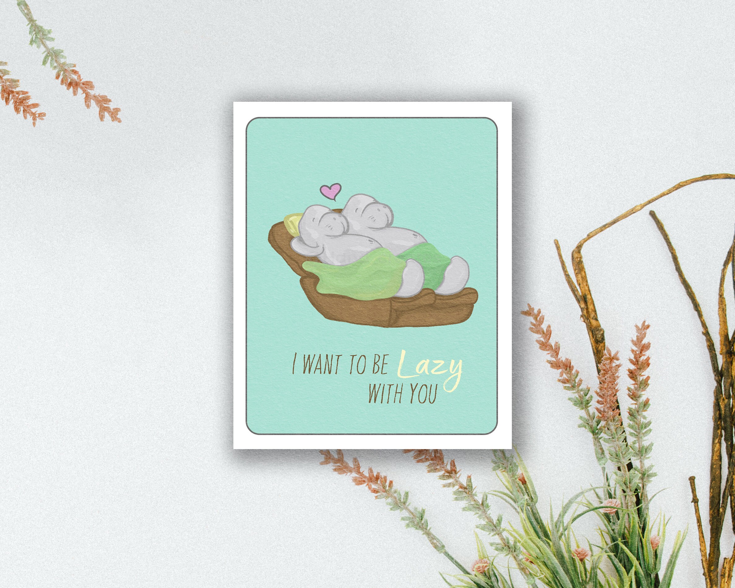 Printable Manatee Valentine's Day Card, Cute Manatee Card, Last Minute ...