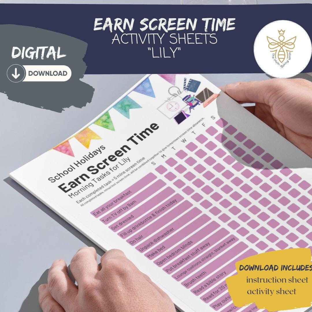 Earn Screen Time Chores Chart - Lily - Etsy