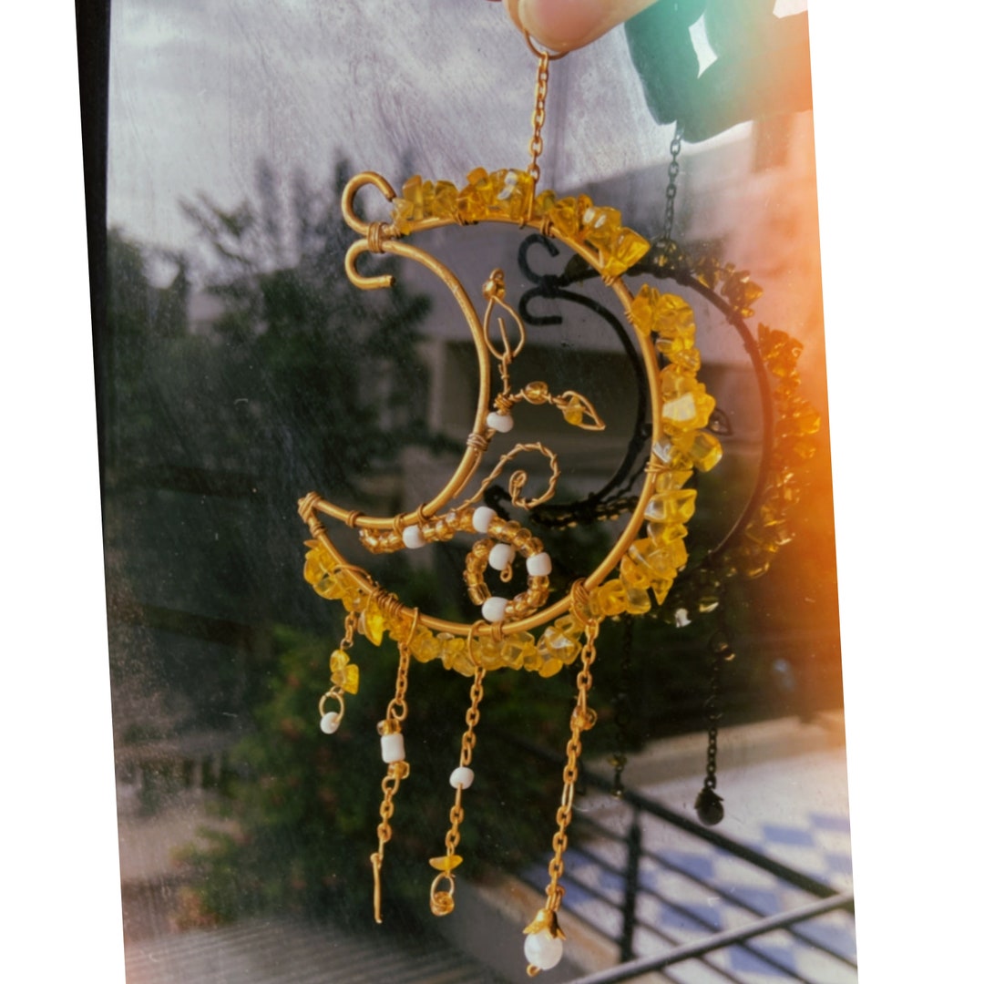 Golden Citrine Quartz Sun Cature Moon | Dyed Citrine Sun Catcher ...