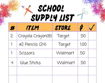 Editable School Supply List *digital Download* - Etsy