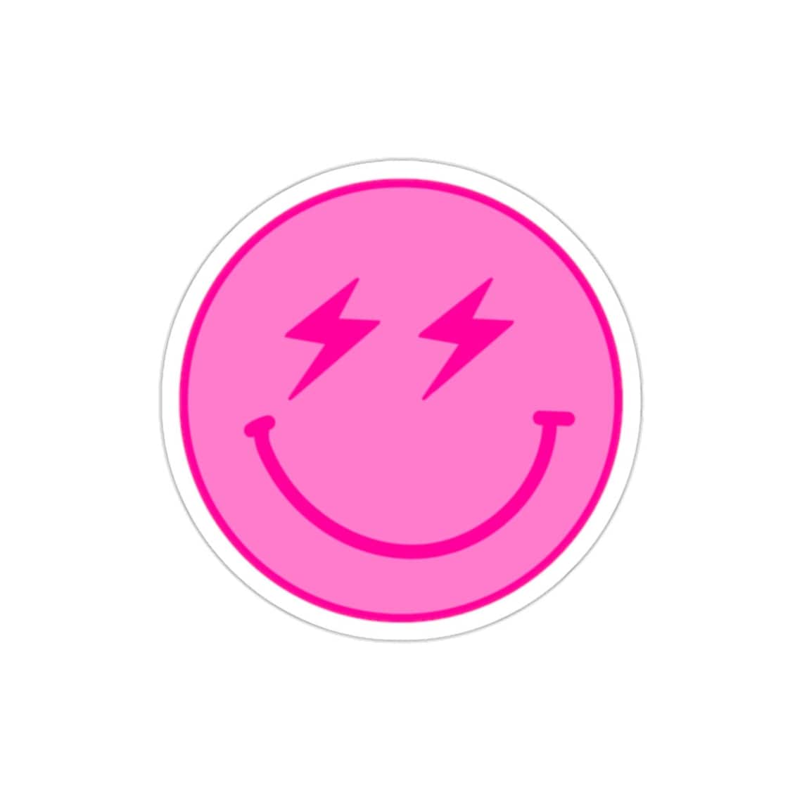 Hot Pink Smiley Face Lightning Bolt Eyes Die-cut Stickers - Etsy