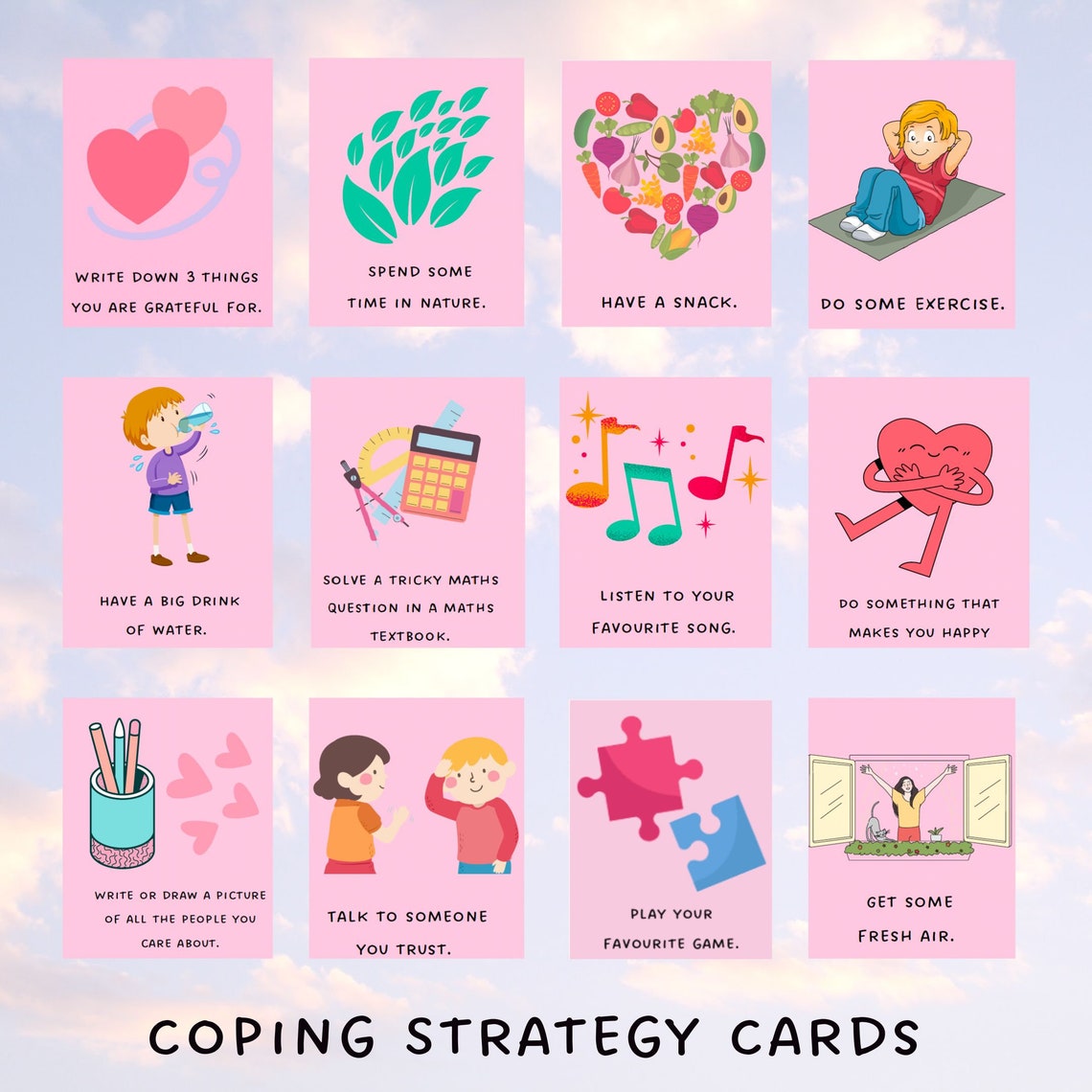 Printable Coping Strategy Cards for Kids, Coping Technique Cards for ...