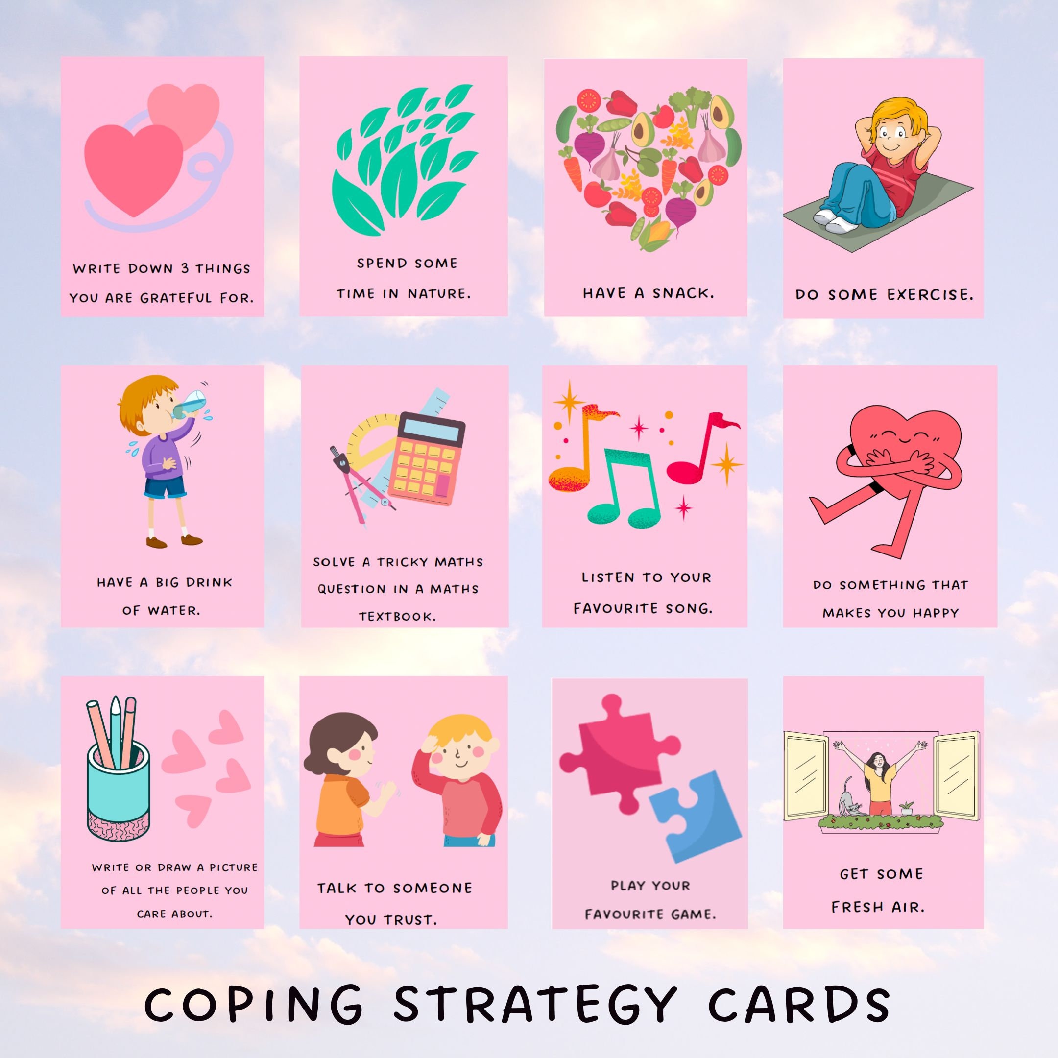 Printable Coping Strategy Cards for Kids, Coping Technique Cards for ...