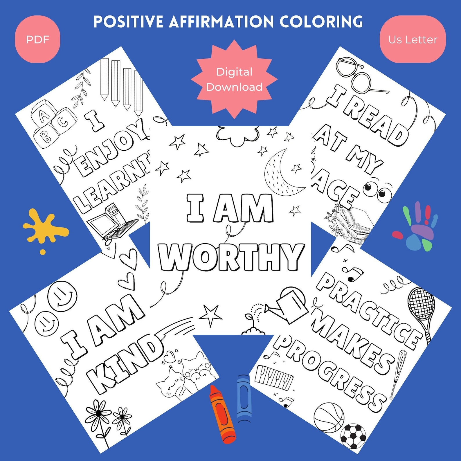 Positive Affirmation Coloring for Kids. Self Esteem Coloring Pages ...