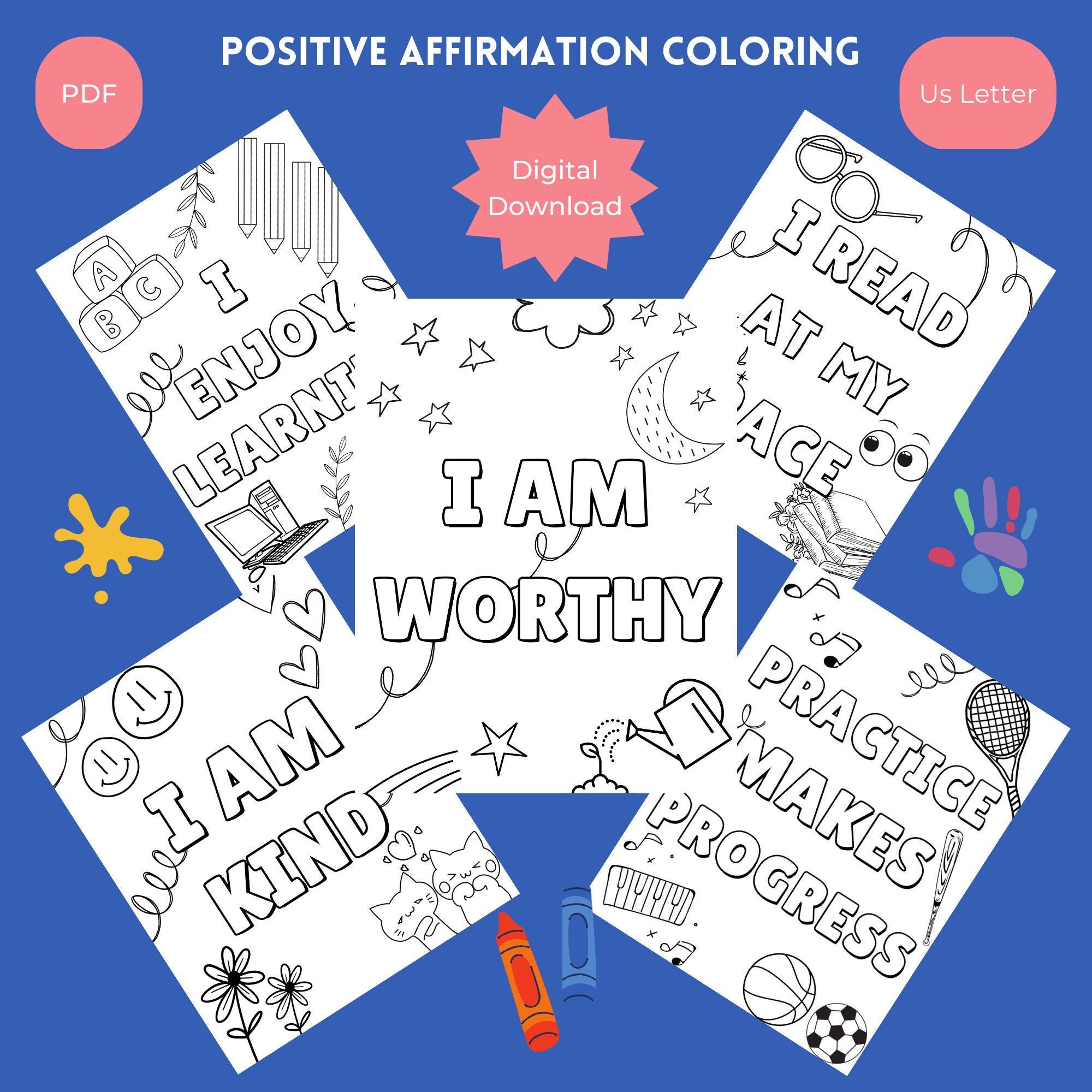 Positive Affirmation Coloring Pages for Kids: Self-esteem Activity (PDF ...