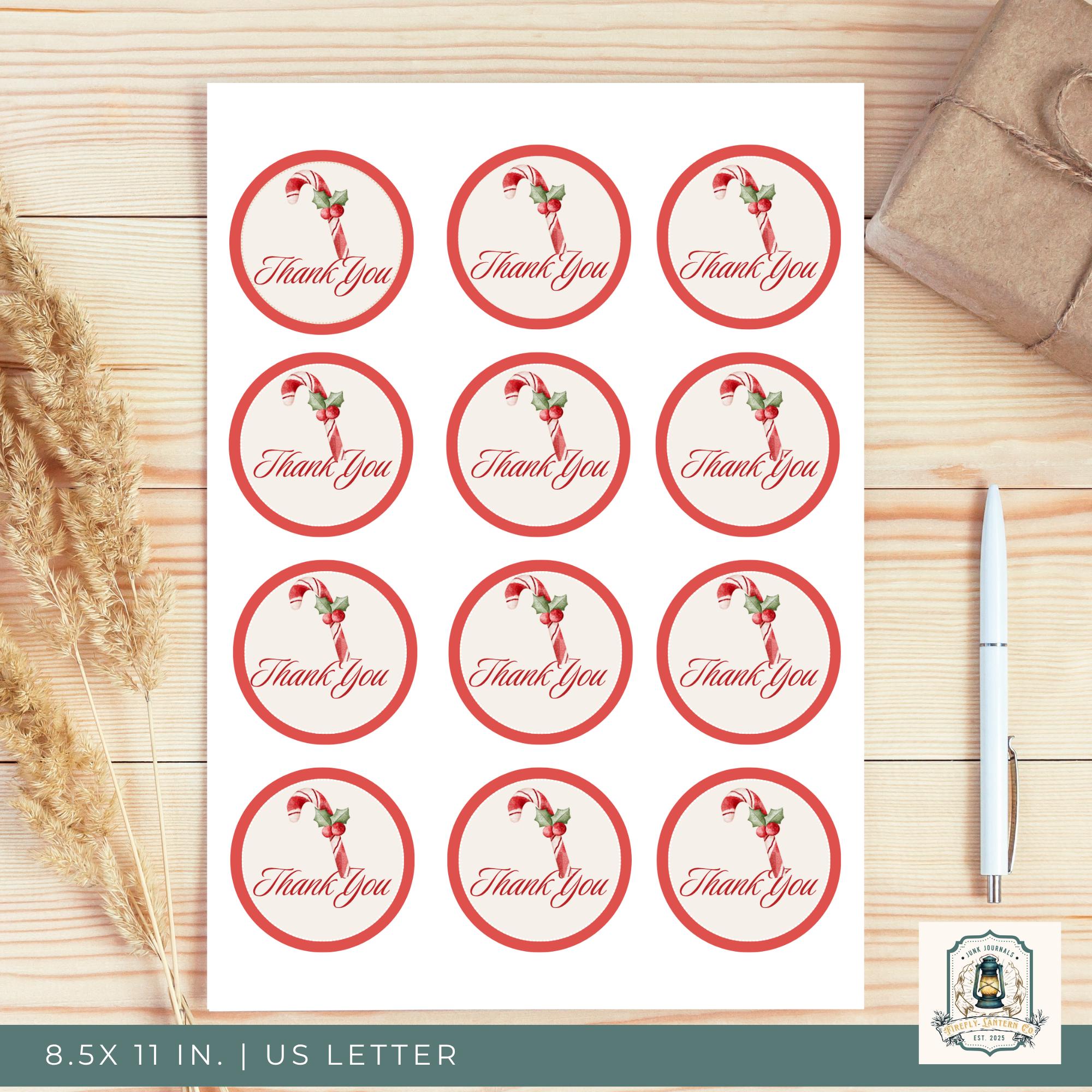 Printable Candy Cane Thank You Labels – Round Sticker Template for Home ...