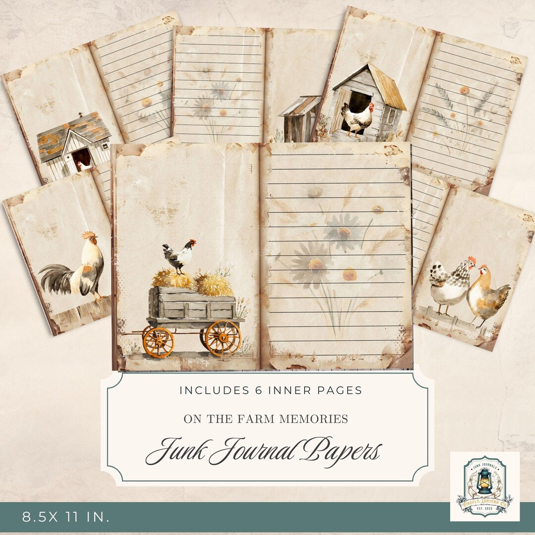On the Farm Junk Journal Papers – Farm Style Lined Pages, Set of 6 - Etsy