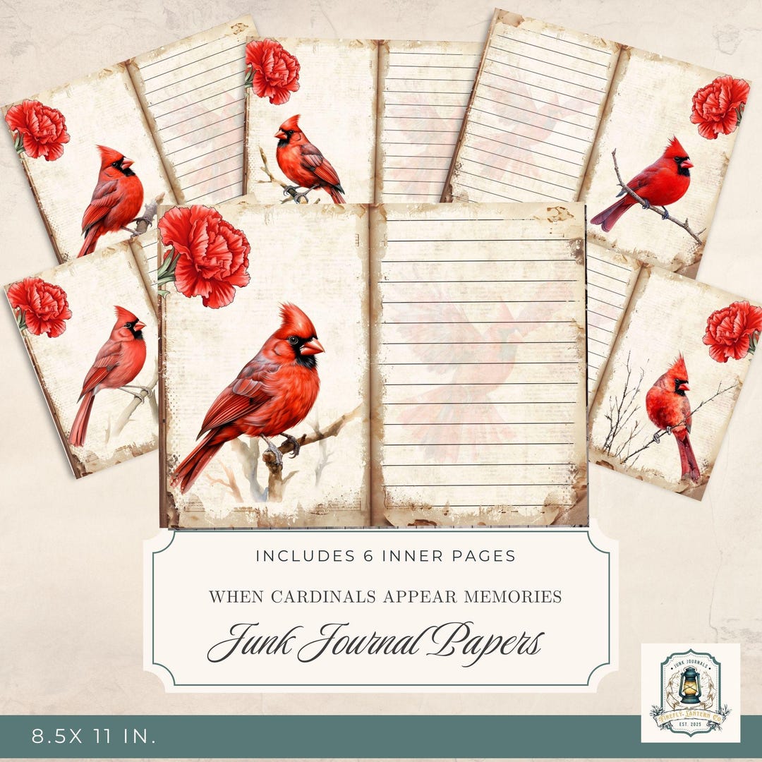 When Cardinals Appear Junk Journal Pages | Red Bird Printable | 6 Page ...