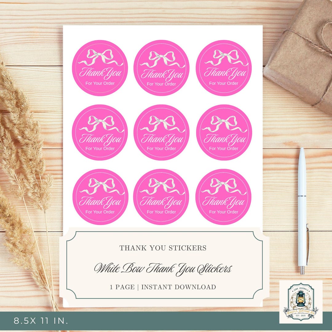 Printable White Bow Thank You Labels – Round Sticker Template for Home ...