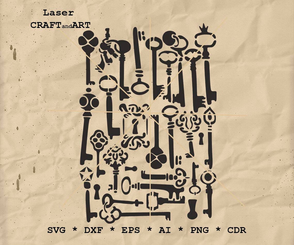 Stencils Vintage Keys, Stencils Pattern Svg, Stencils Dxf, Eps, Files ...
