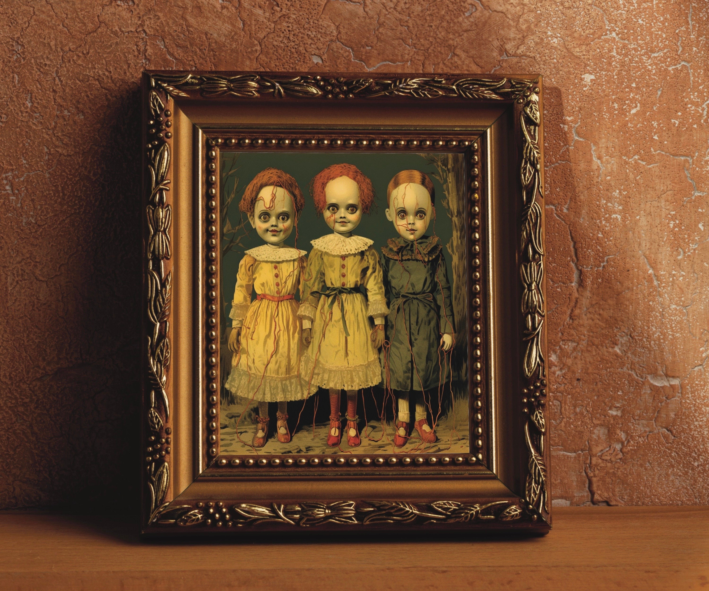 Trio of Creepy Vintage Dolls Halloween Print, Spooky Season Home Decor ...