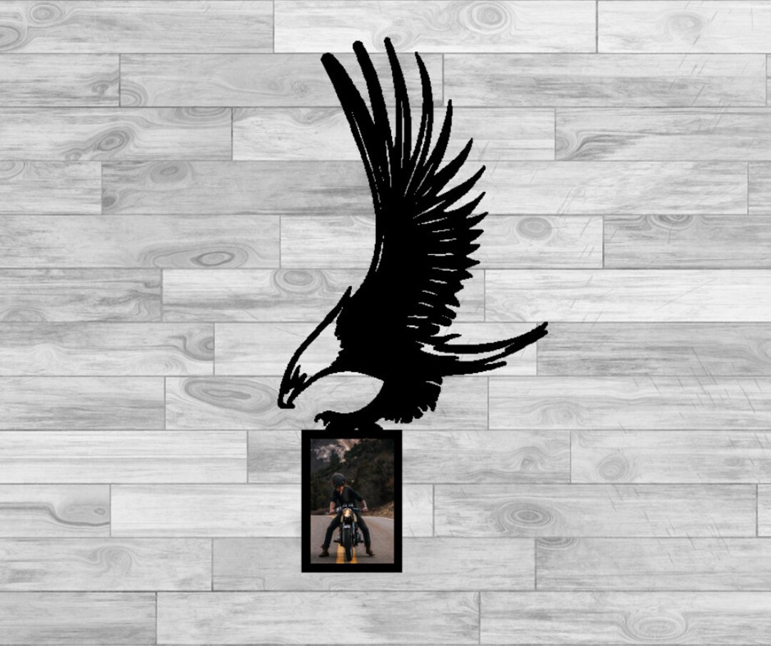 Metal Bald Eagle Picture Frame. Black Steel Frame Displays a 4x6 or 5x7 ...