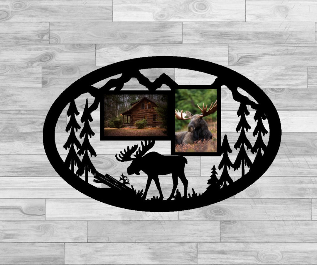 Metal Moose Picture Frame. Black Steel Frame Displays Two 4x6 Photos. A ...