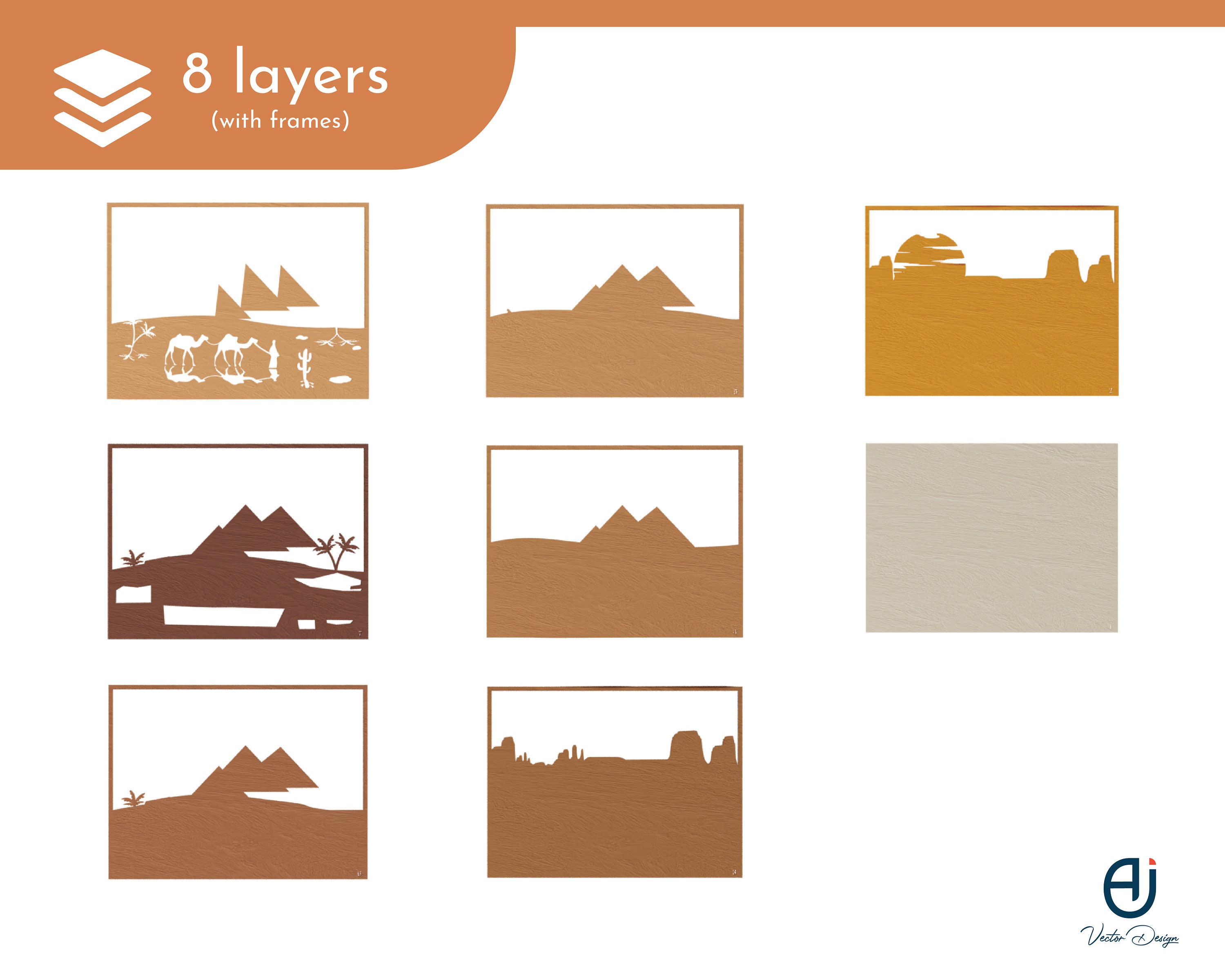 Desert Pyramids Desert Landscape With and Without FRAMES 3D Multi-layer ...