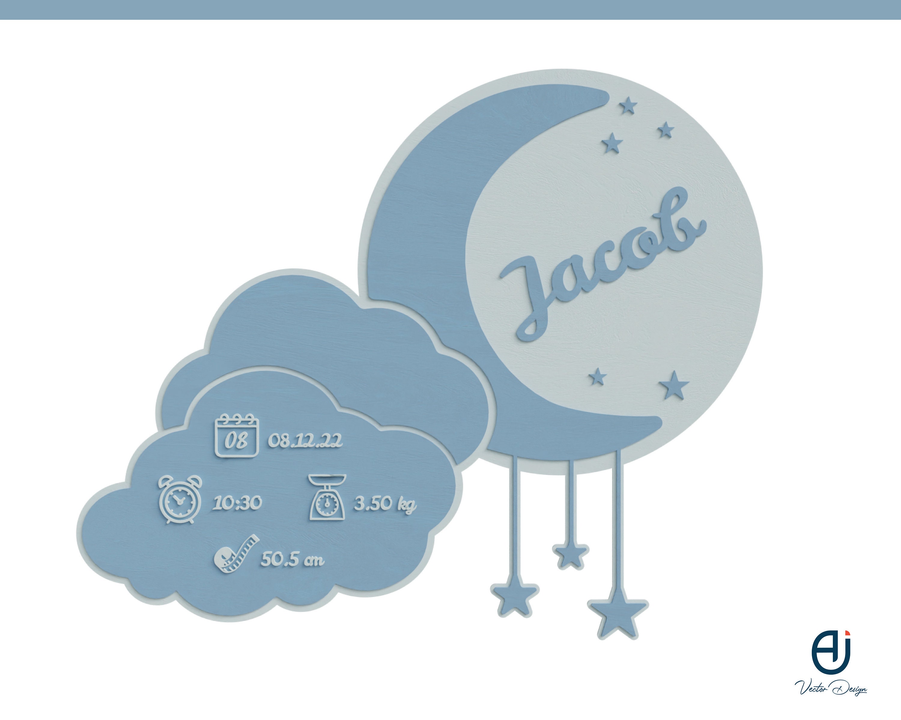 Clouds Baby Nursery Sign | Moon & Stars | 3D Multi-layer | Laser Cut ...