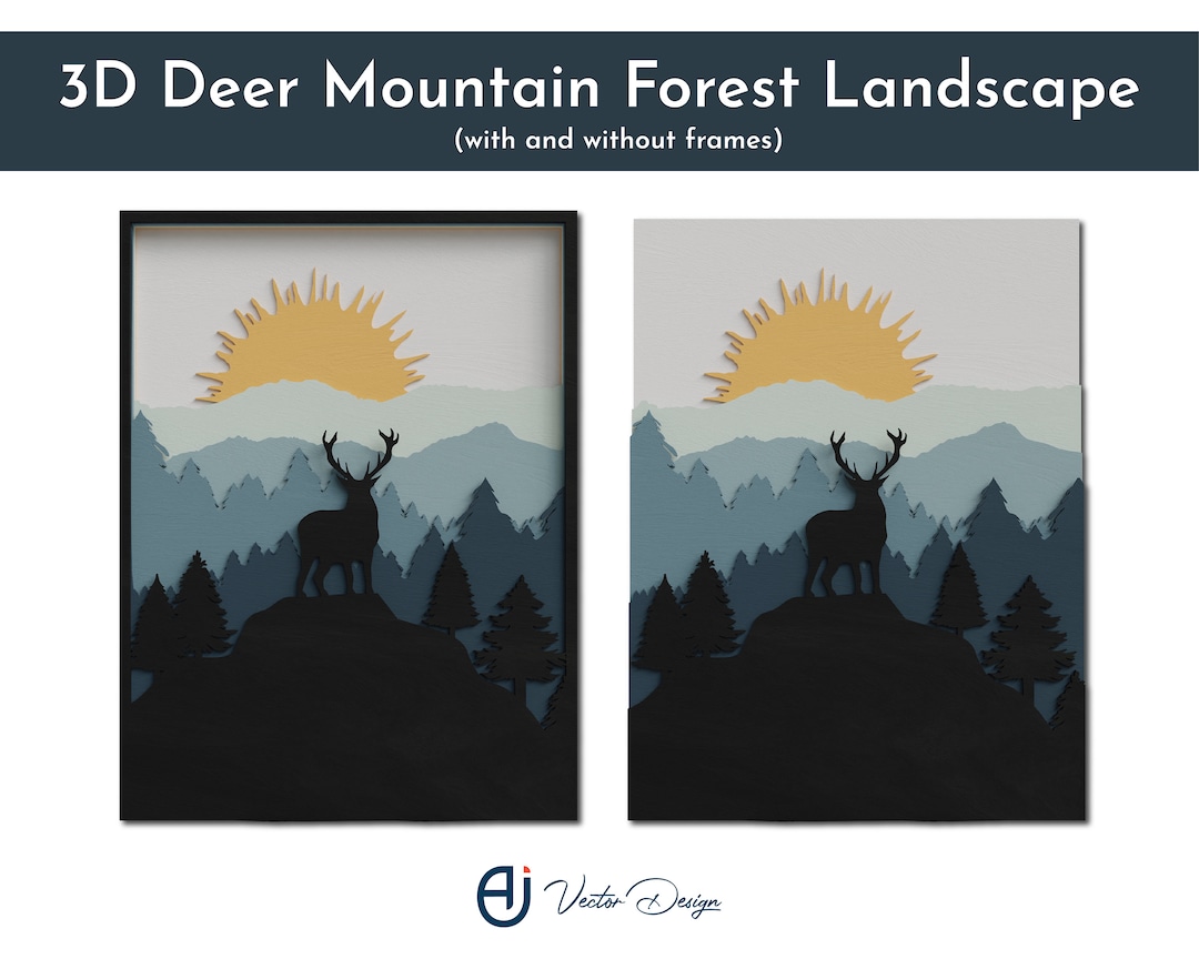 Deer Mountain Forest Laser Cut Files | 3D Layered Template (digital ...