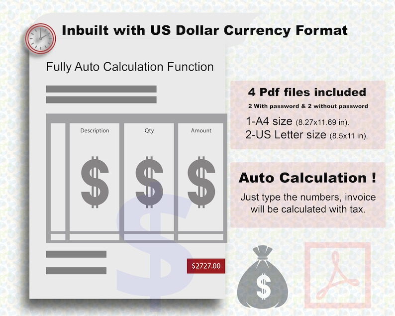 Invoice | Fillable Pdf Invoice Template | Built in With US Currency ...