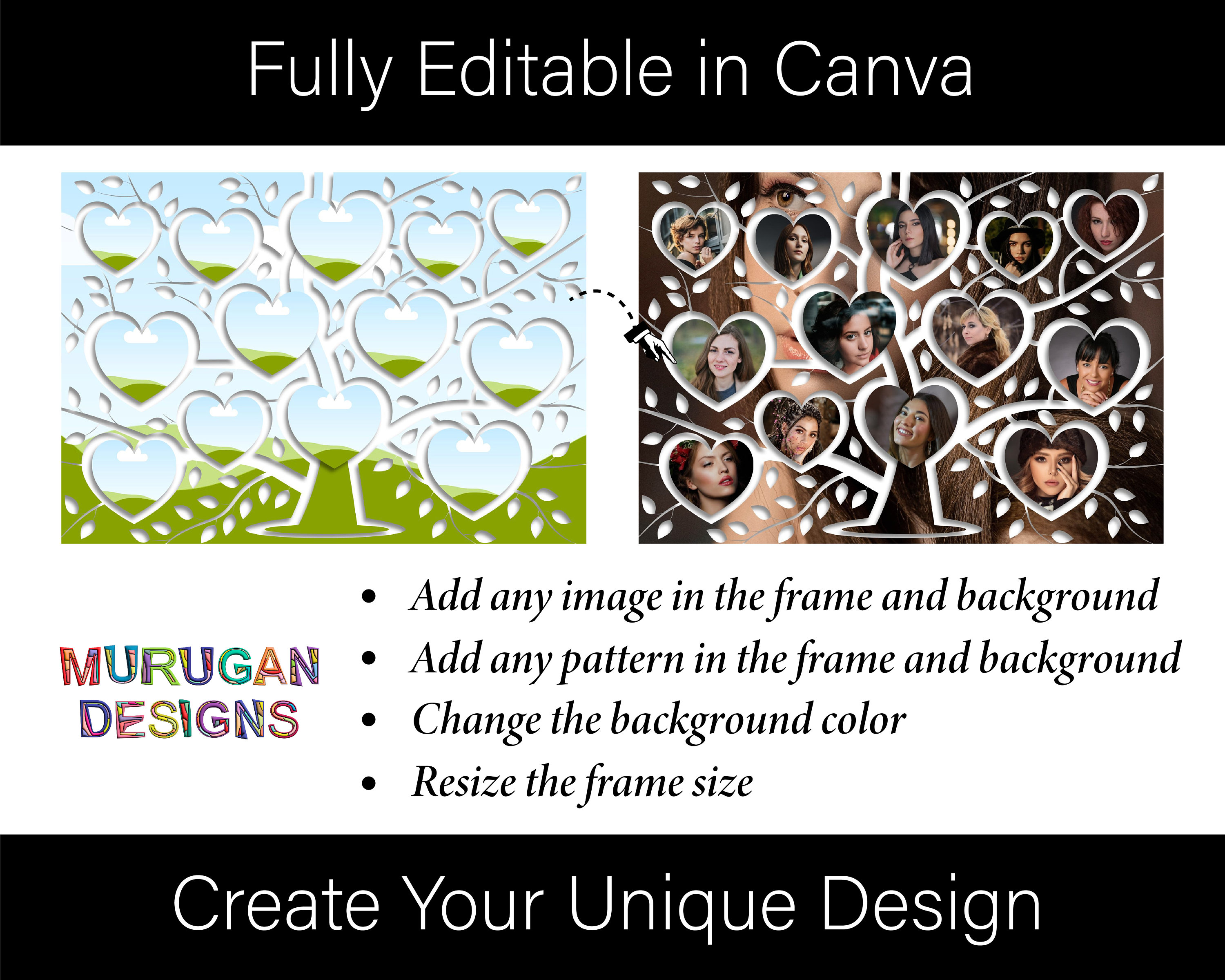 CANVA Family Tree Photo Collage Design Fully Editable Canva Frame ...