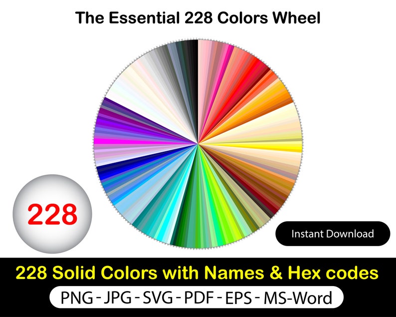 228 Solid Colors Wheel Colours With Names & Hex Codes - Etsy