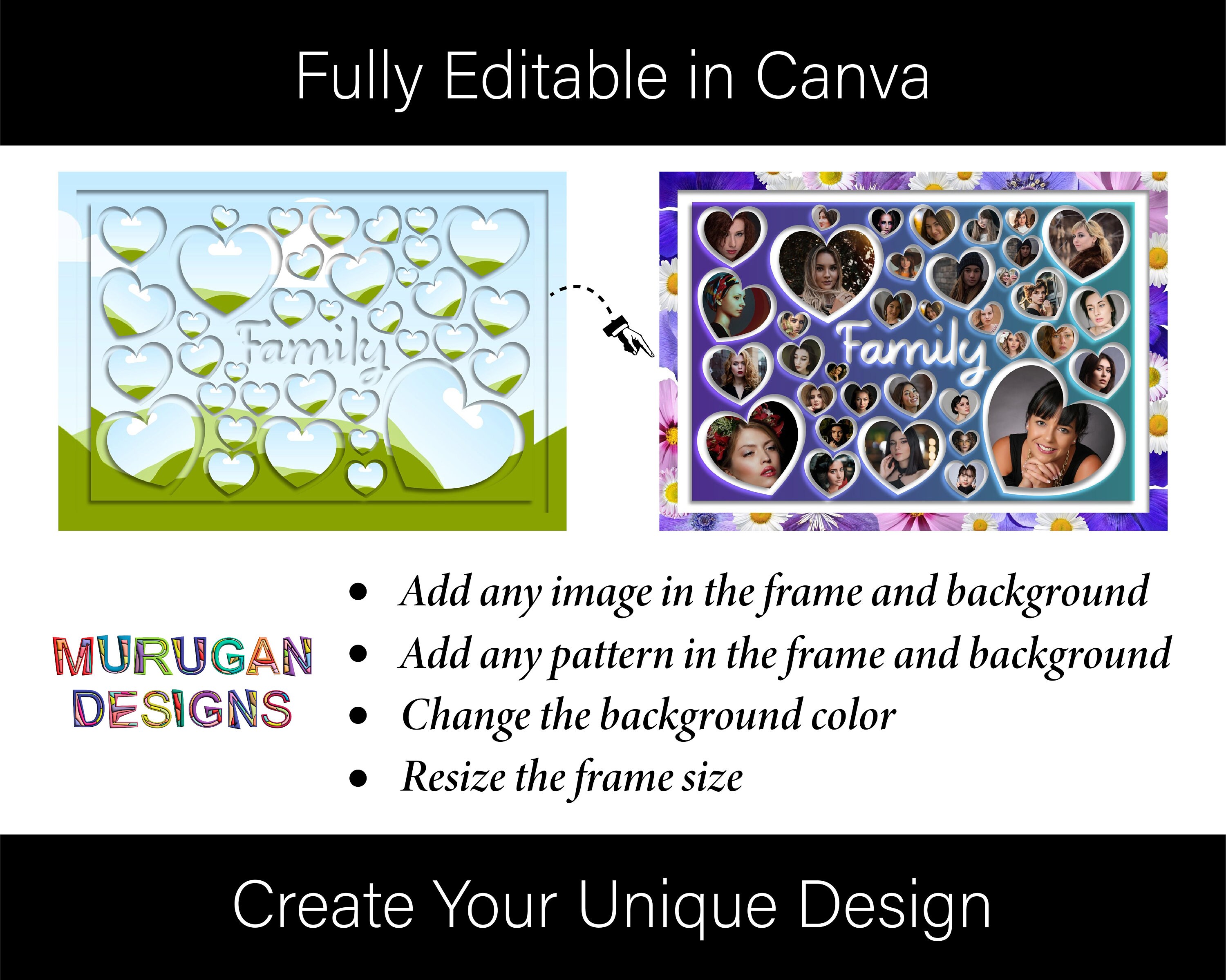 CANVA Family Heart Photo Collage Design Fully Editable Canva Frame ...