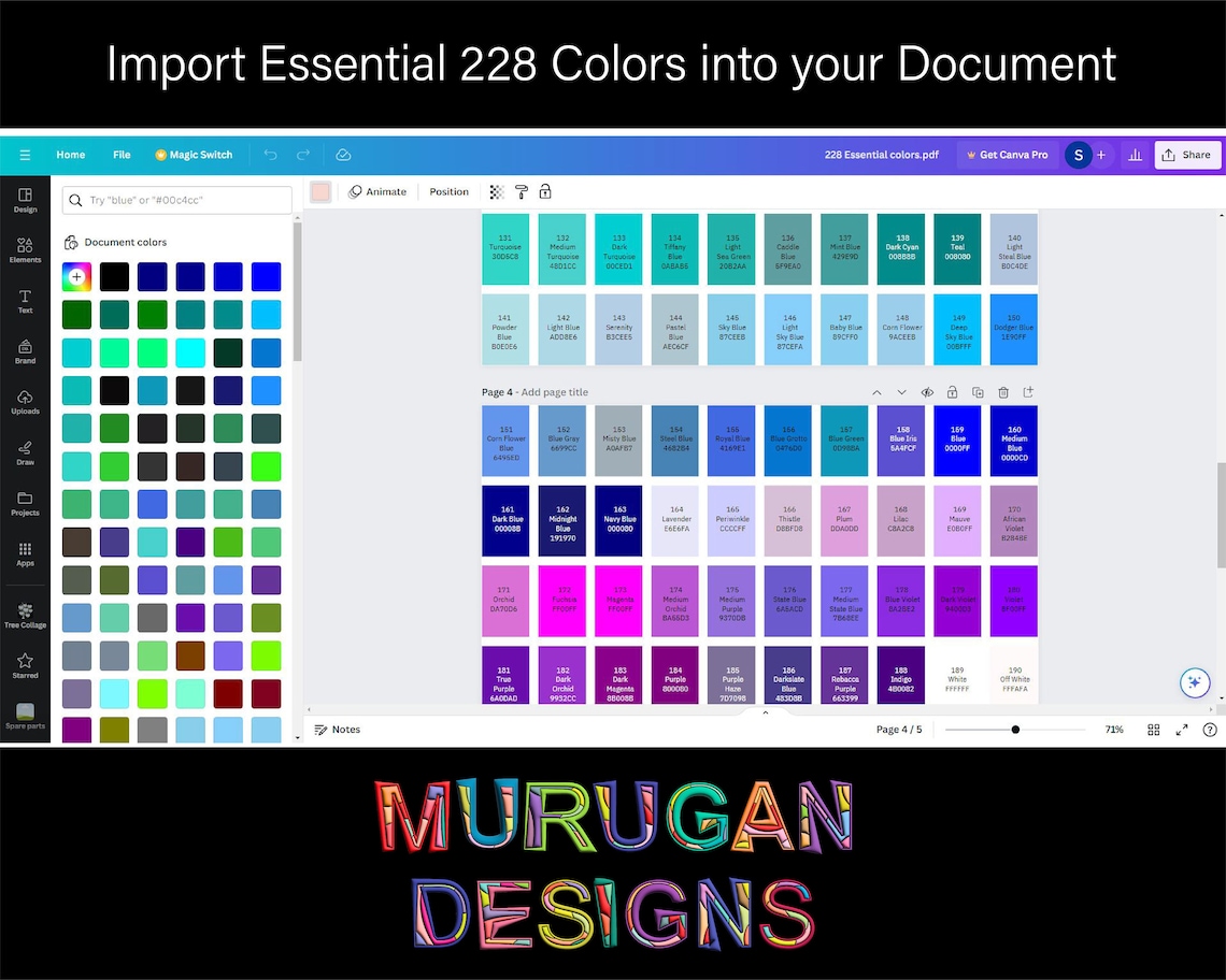 CANVA Color Palette 228 Essential Colors With Names and Hex Codes ...
