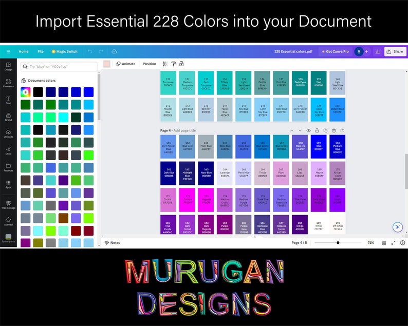 CANVA Color Palette 228 Essential Colors With Names and Hex Codes ...