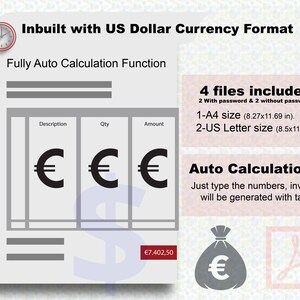 Invoice Fillable Pdf Invoice Template Built-in With Euro - Etsy