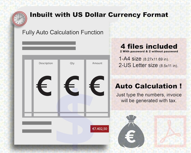 Invoice | Fillable Pdf Invoice Template | Built-in With Euro Currency ...