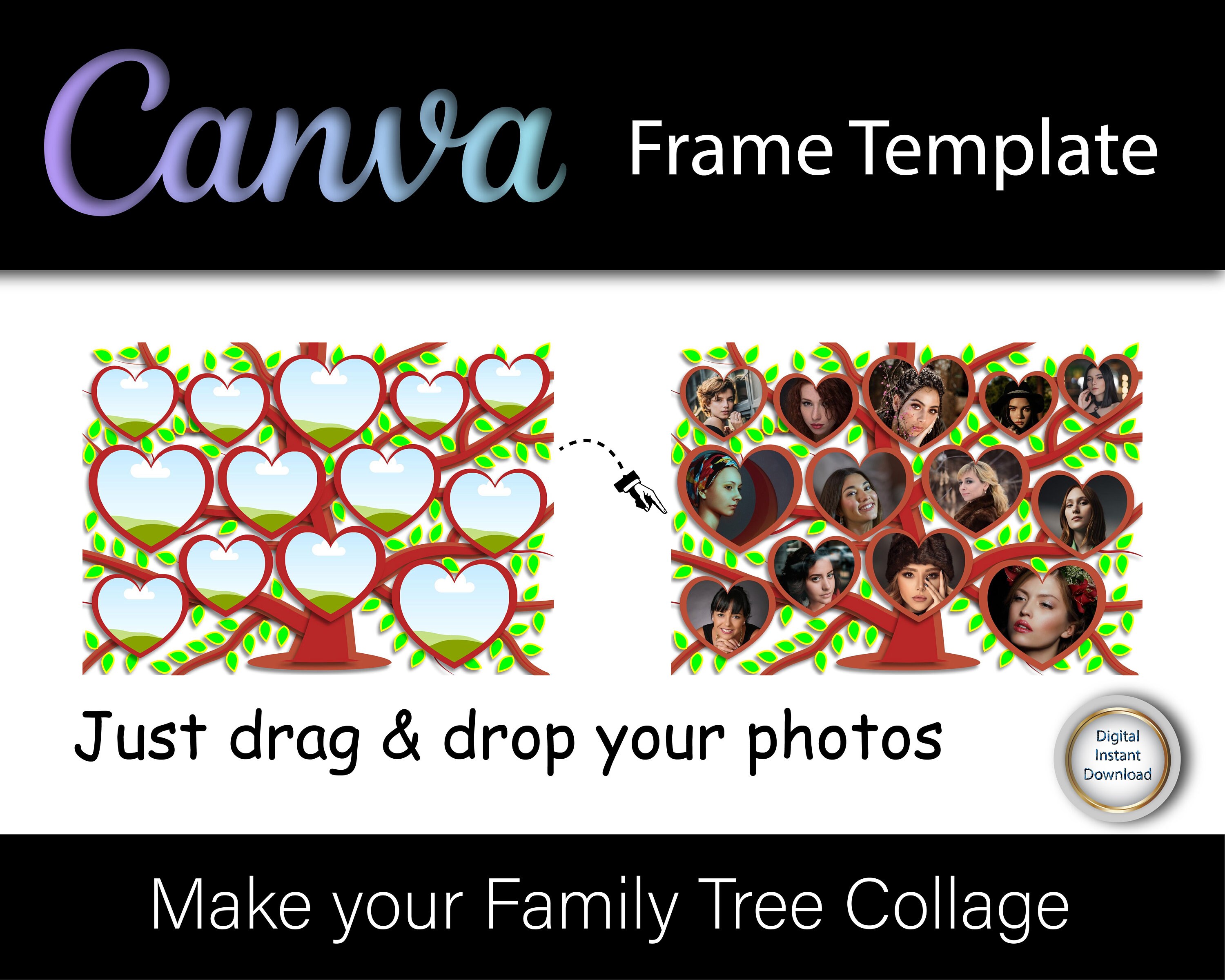 CANVA Family Tree Photo Collage Design Fully Editable Canva Frame ...