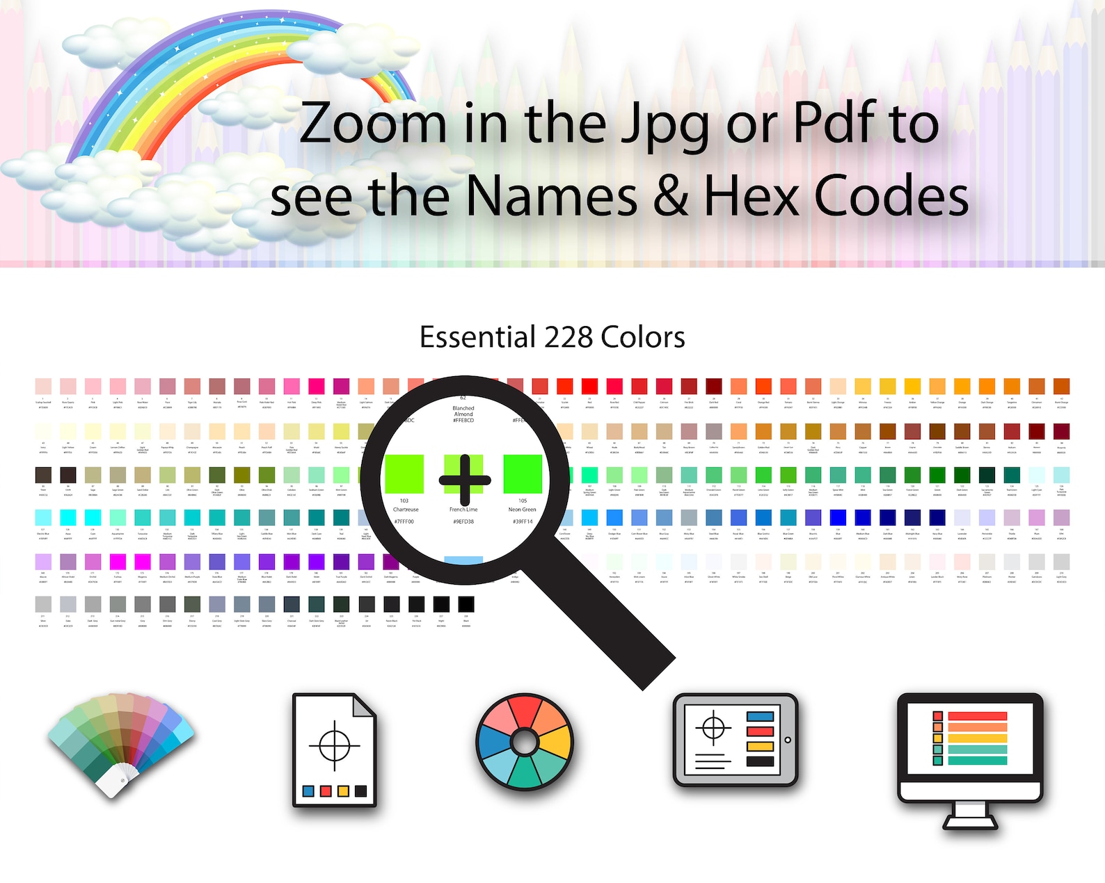 CANVA Color Palette - 228-rgb-essential Colors With Names and Hex Codes ...