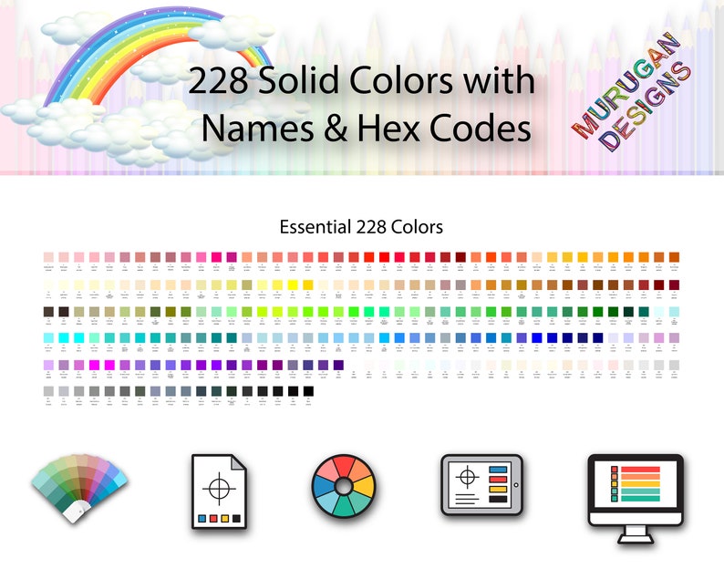 CANVA Color Palette 228 Essential Colors With Names and Hex Codes ...