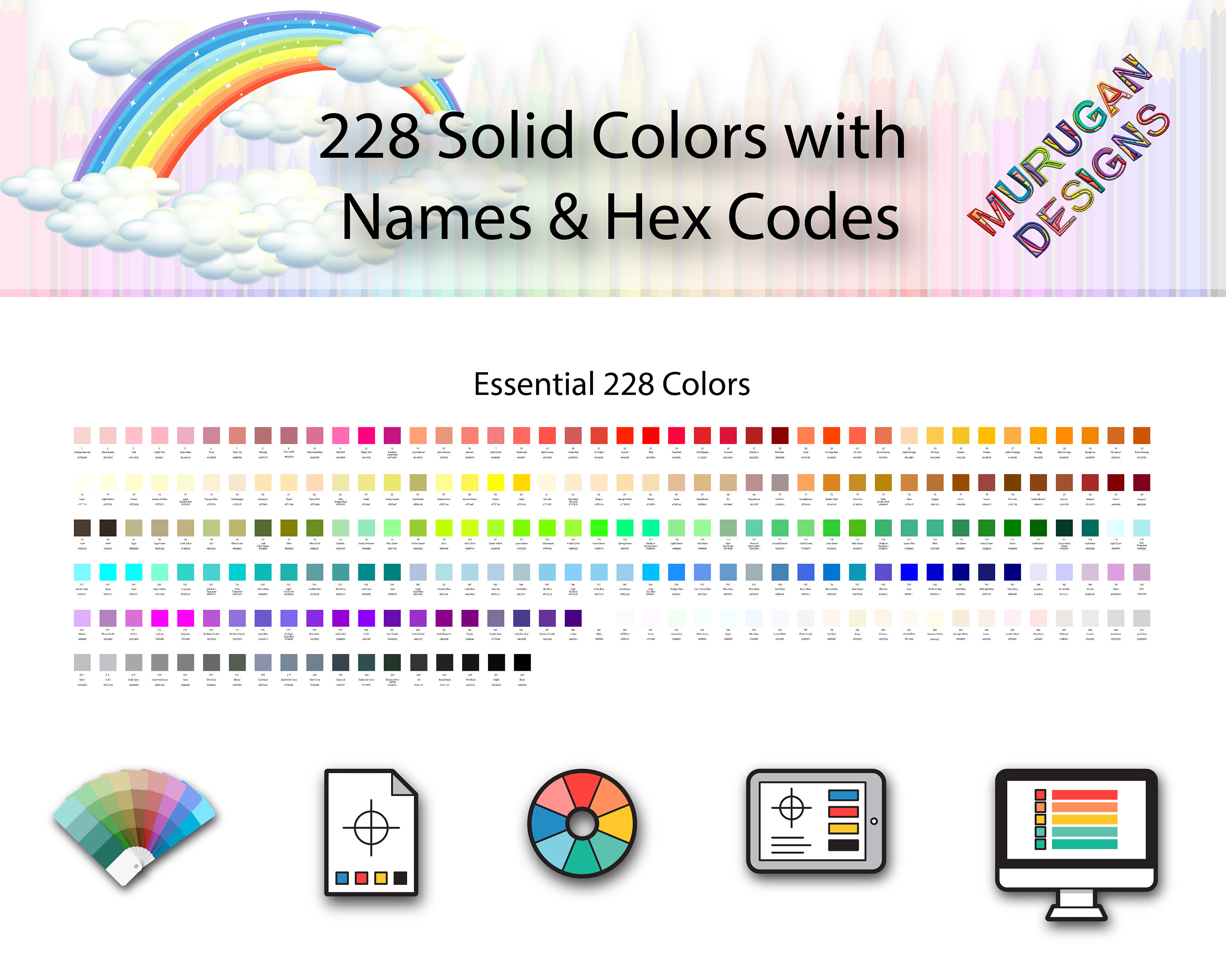 CANVA Color Palette 228 Essential Colors With Names and Hex Codes ...