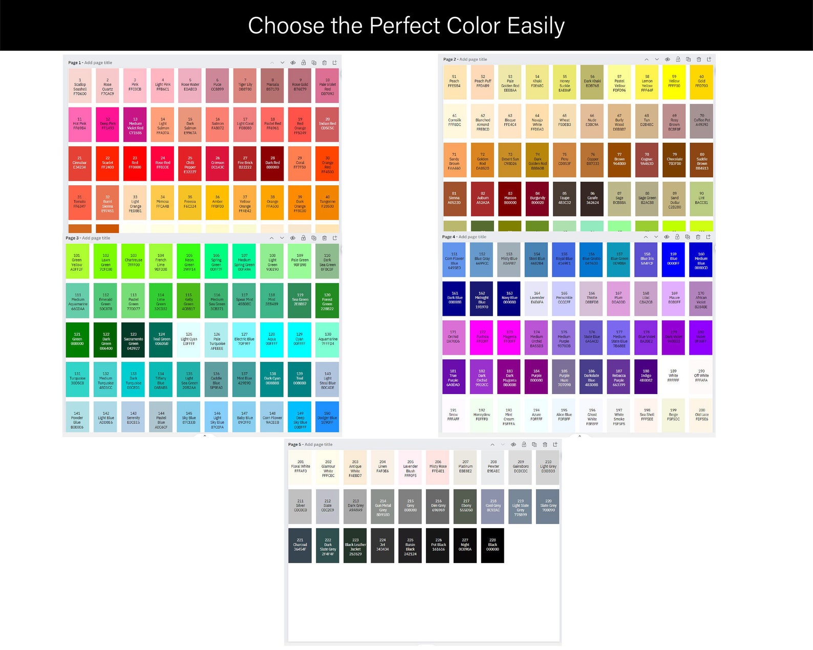 CANVA Color Palette 228 Essential Colors With Names and Hex Codes ...