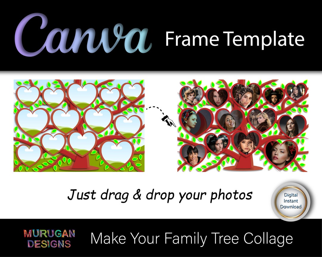 CANVA Family Tree Photo Collage Design- Fully Editable Canva Frame ...