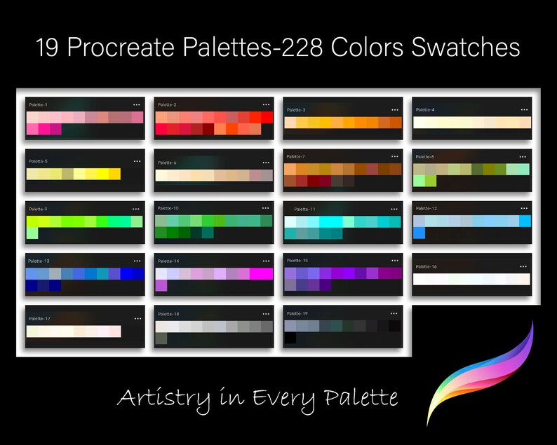 Procreate Color Palettes | 19-palettes | 228 Color Swatches | Color ...