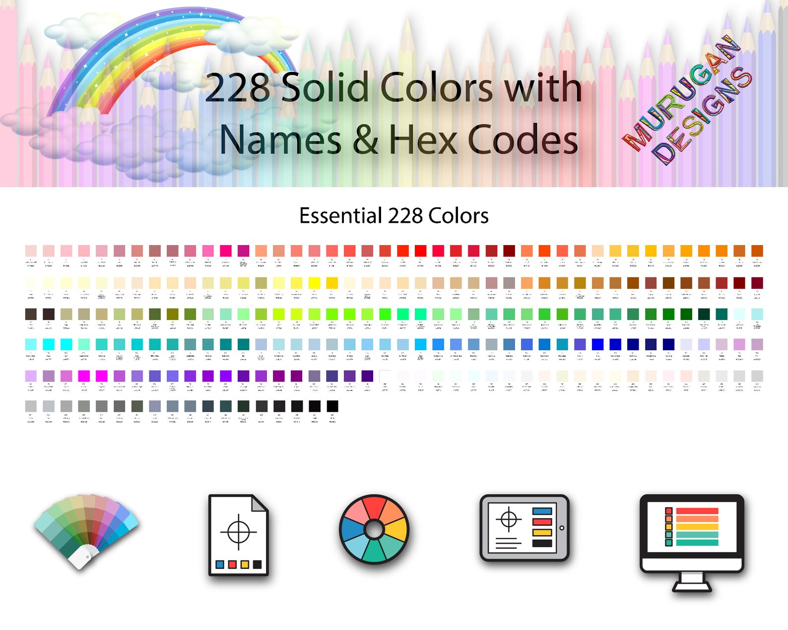 CANVA Color Palette - 228 Essential Colors With Names and Hex Codes ...