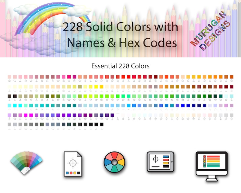CANVA Color Palette - 228 Essential Colors With Names and Hex Codes ...
