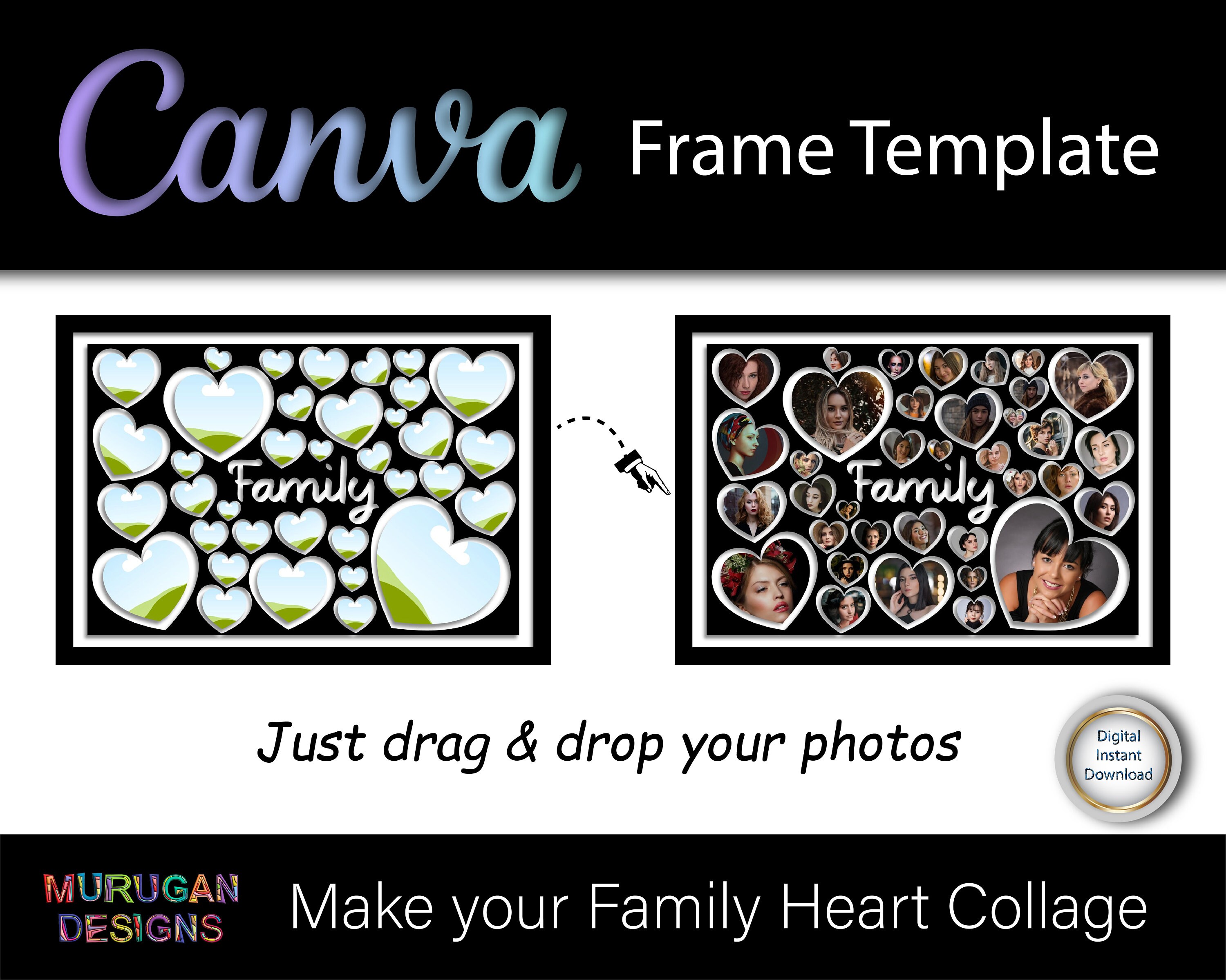 CANVA Family Heart Photo Collage Design Fully Editable Canva Frame ...