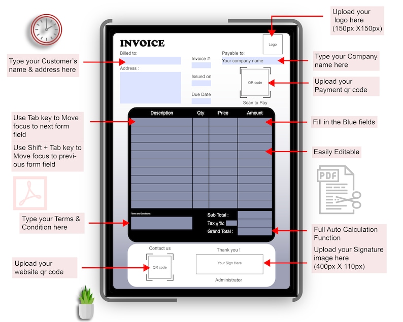 Invoice Fillable Pdf Invoice Template Built-in With Euro Currency ...