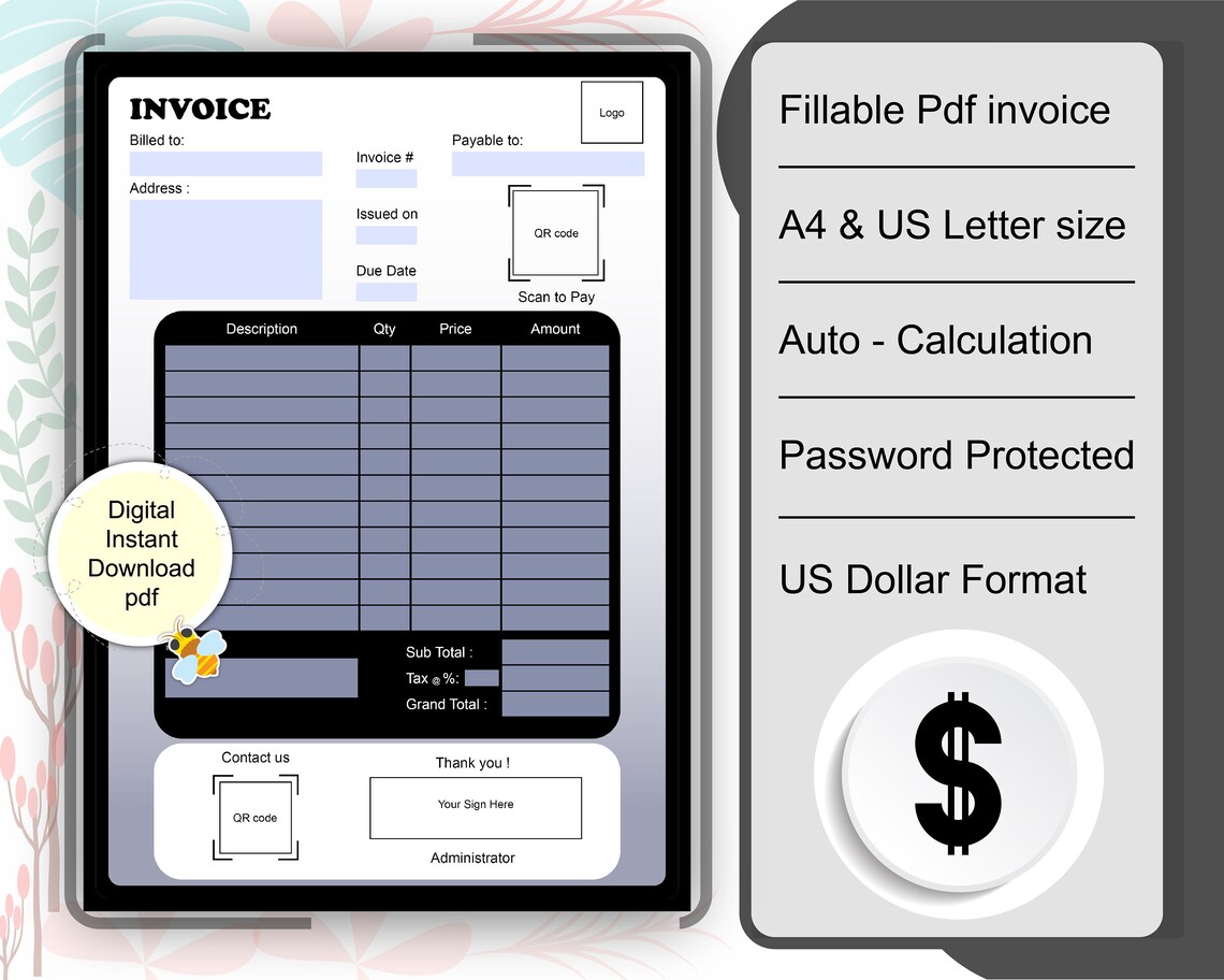 Invoice Invoice Template Business Invoice US Currency - Etsy