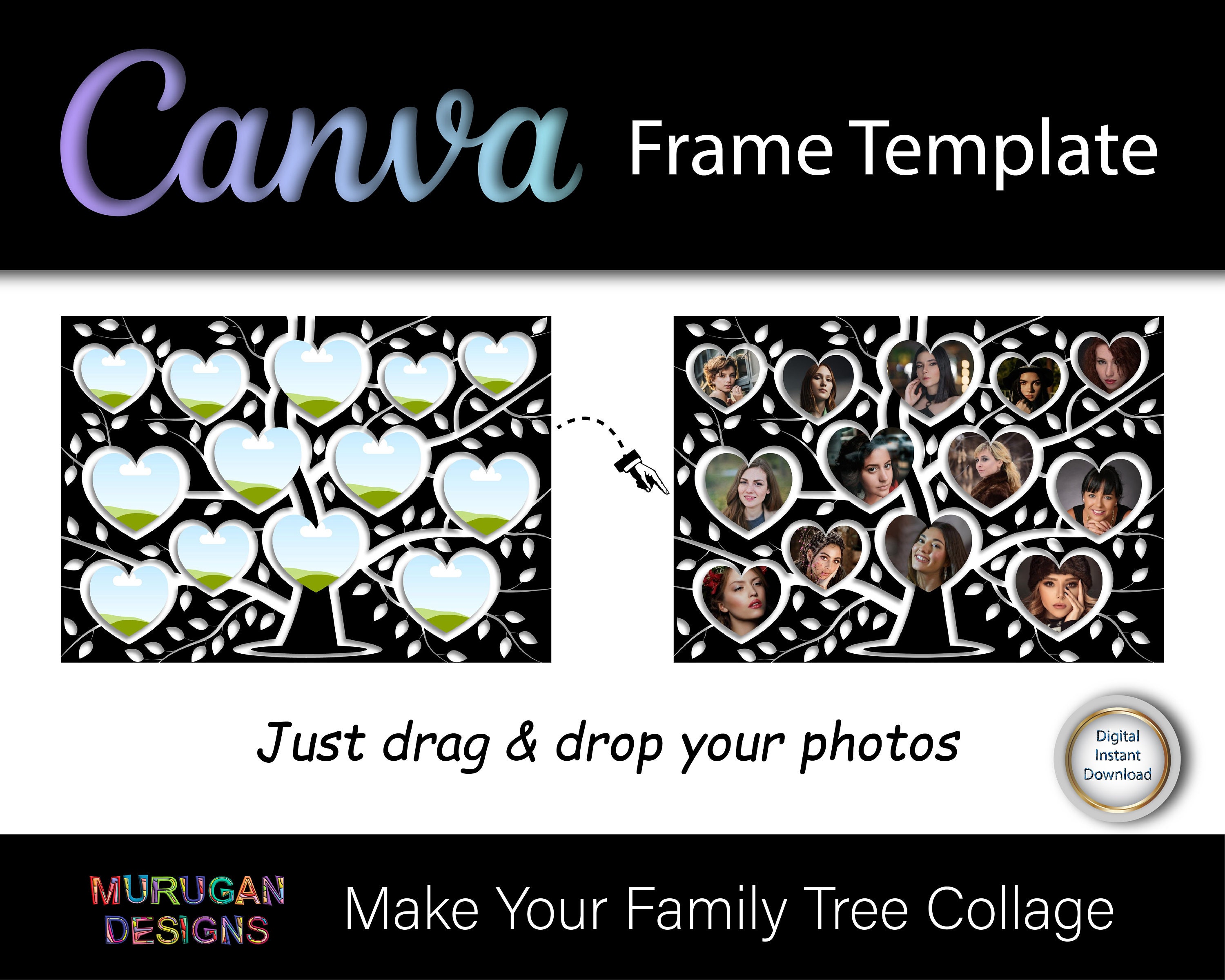 CANVA Family Tree Photo Collage Design- Fully Editable Canva Frame ...