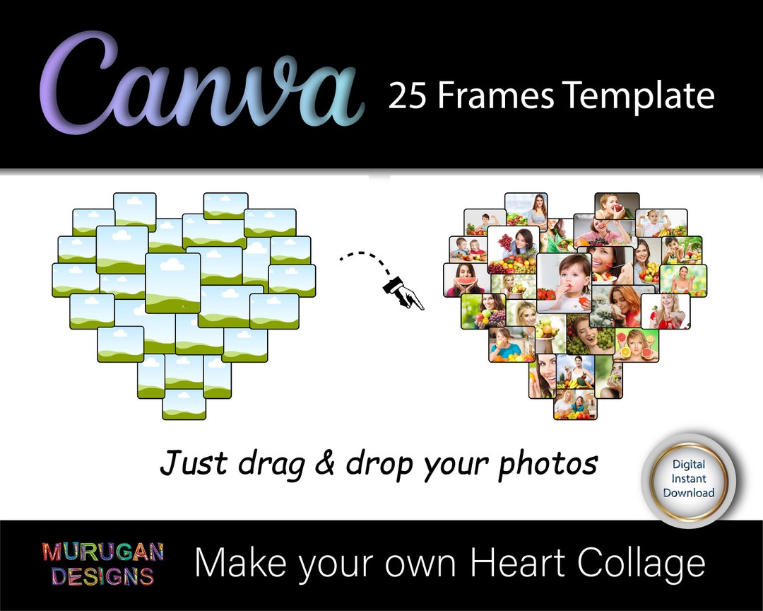 Marcos de collage de corazón CANVA: Canva totalmente editable Plantilla ...
