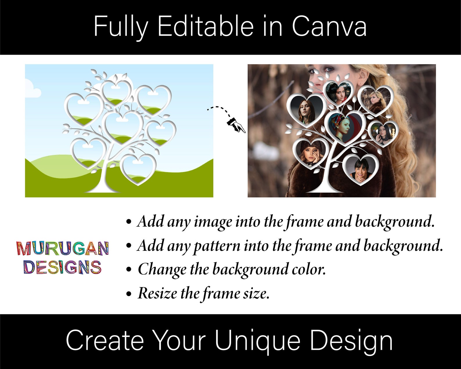 CANVA Family Tree Photo Collage Design- Fully Editable Canva Frame ...