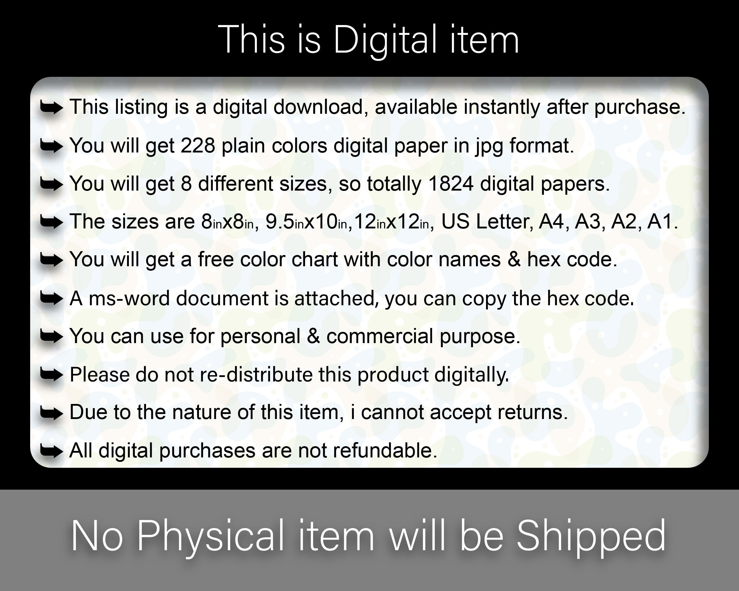 228 Plain Color Digital Papers Bundle-300 Dpi | 8 Different Sizes ...