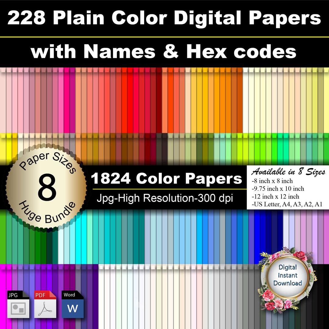228 Plain Color Digital Papers | Scrapbook Background (instant Download ...