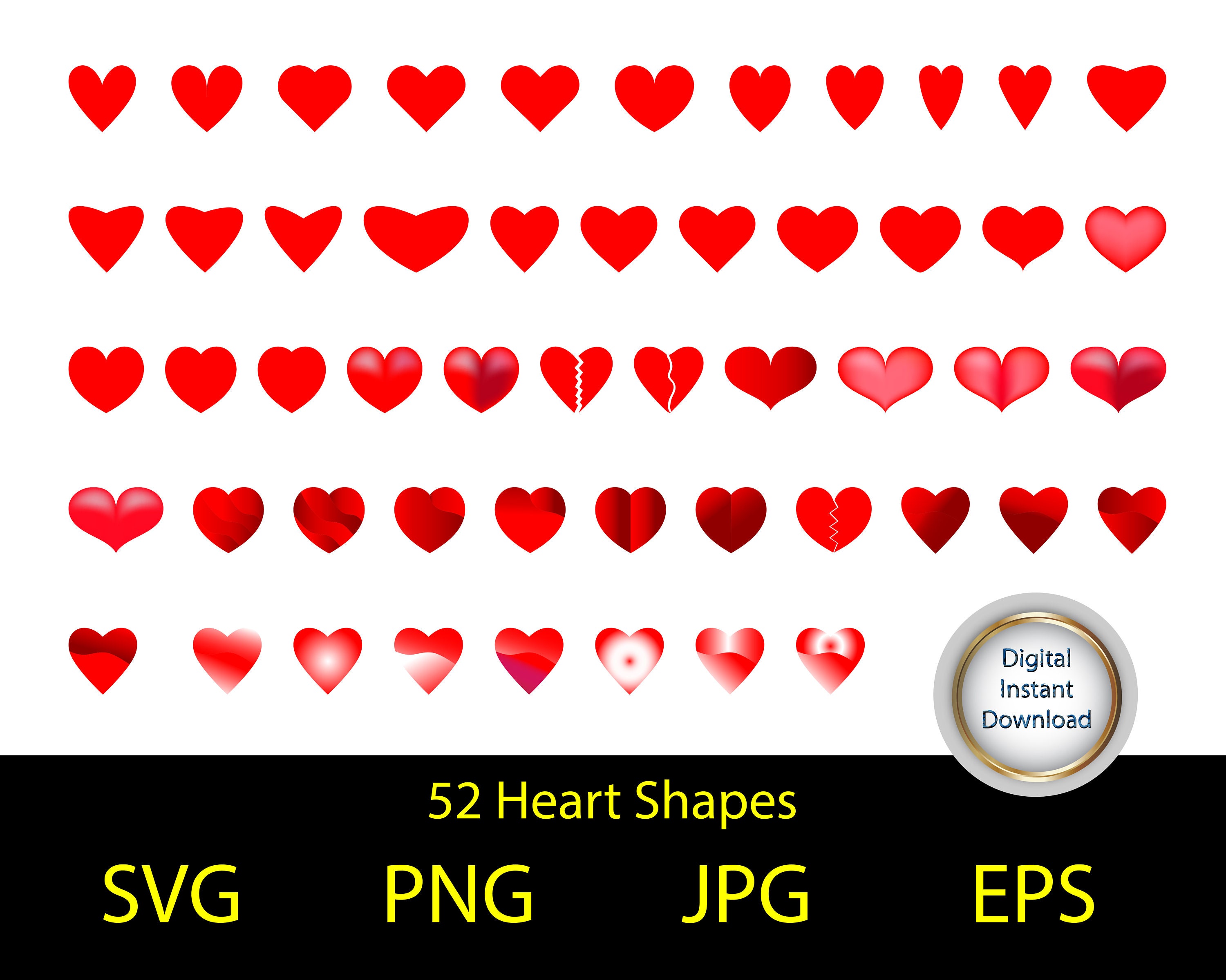 HEART Shapes | Clipart | Artwork | 52 Hand Drawn HEART Shapes | Svg-jpg ...