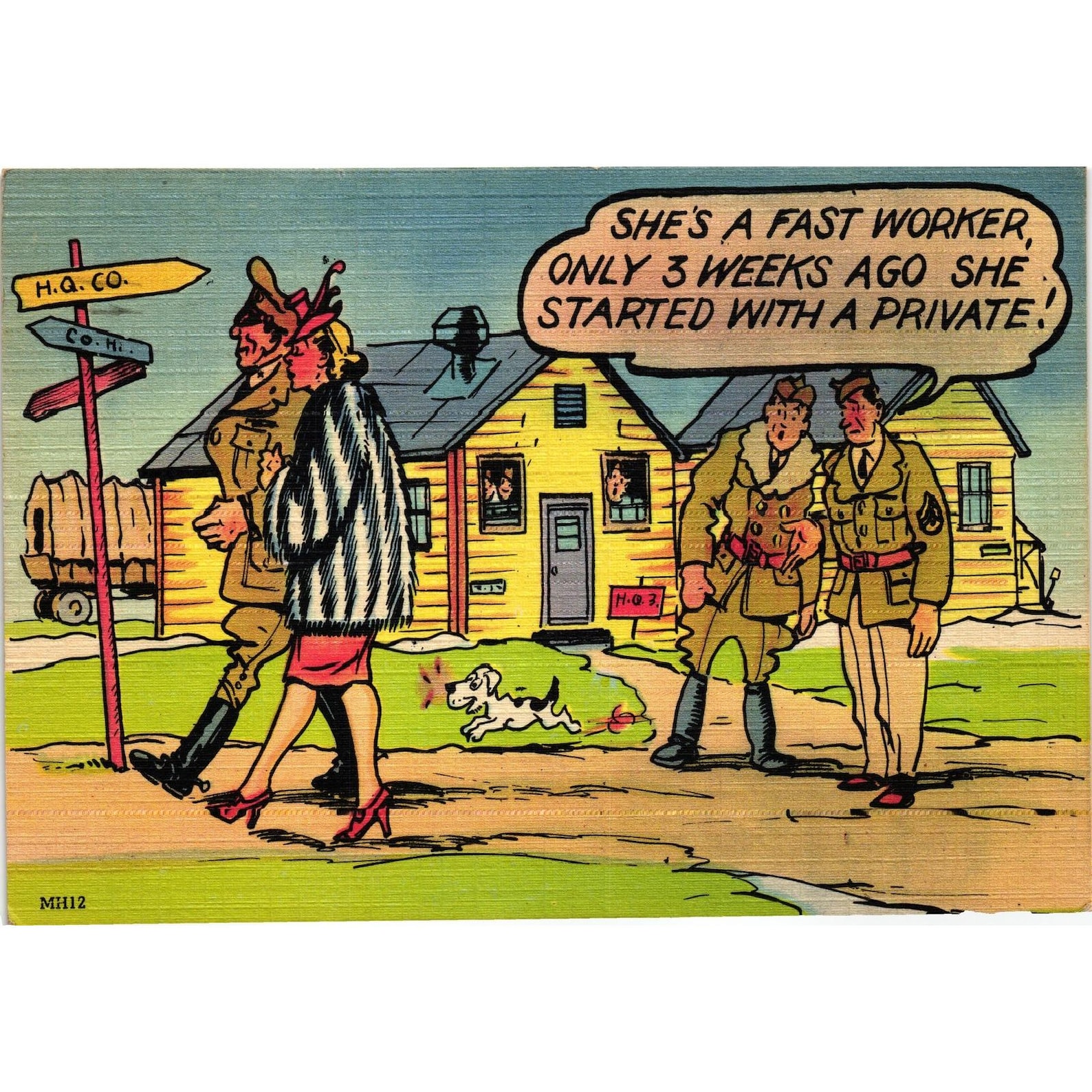 Vintage 1942 Comic Military Postcard WWII Army Humor HQ Co Fast Worker ...